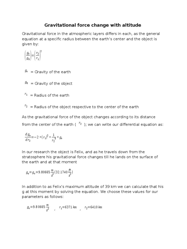 Gravitational Force Change With Altitude: G G R R G G R R | PDF