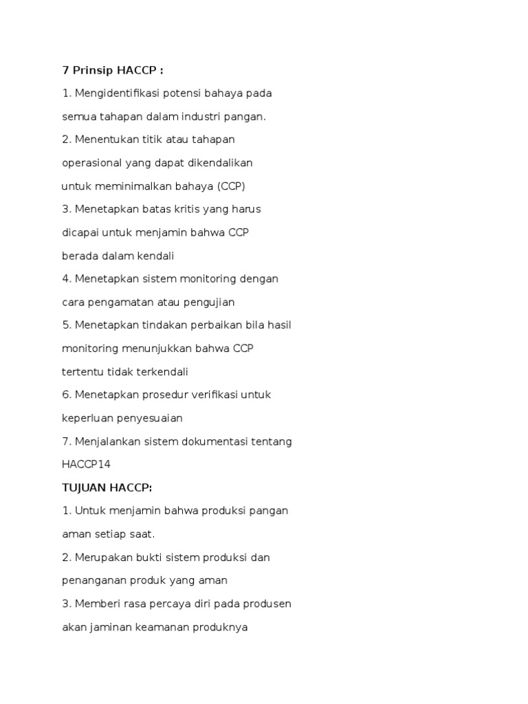 7 Prinsip HACCP | PDF