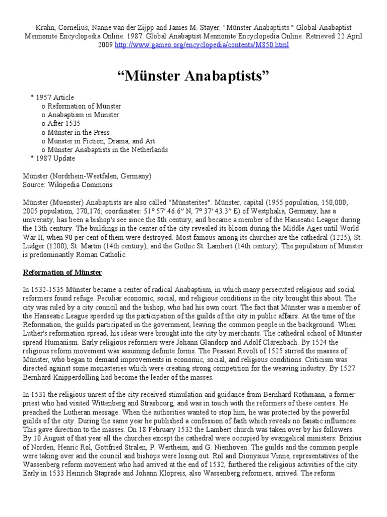 Muenster Anabaptists | PDF | Anabaptism | Baptism