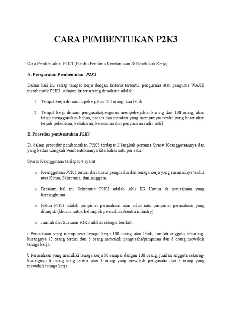 Cara Pembentukan p2k3 | PDF | Bisnis