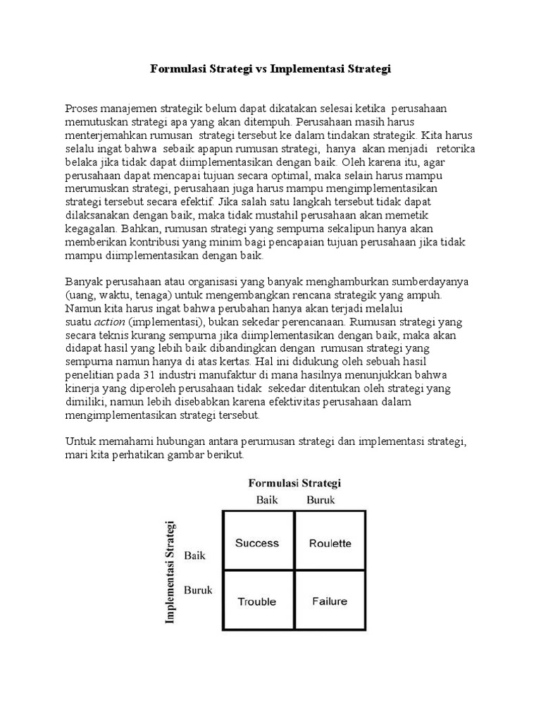 Formulasi Strategi Vs Implementasi Strategi | PDF