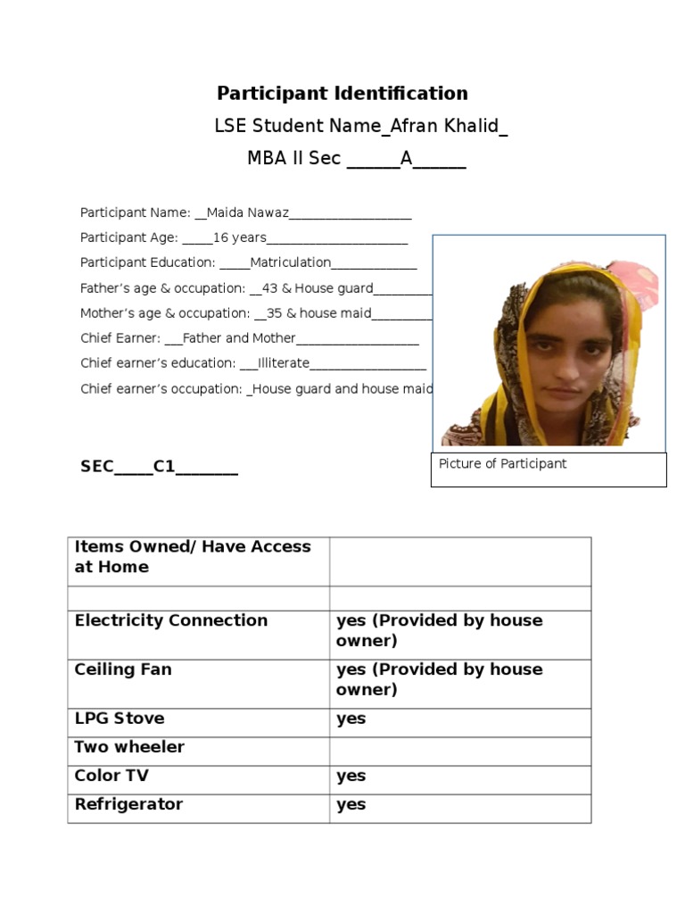 Participant Identification LSE Student Name - Afran Khalid - : MBA II ...