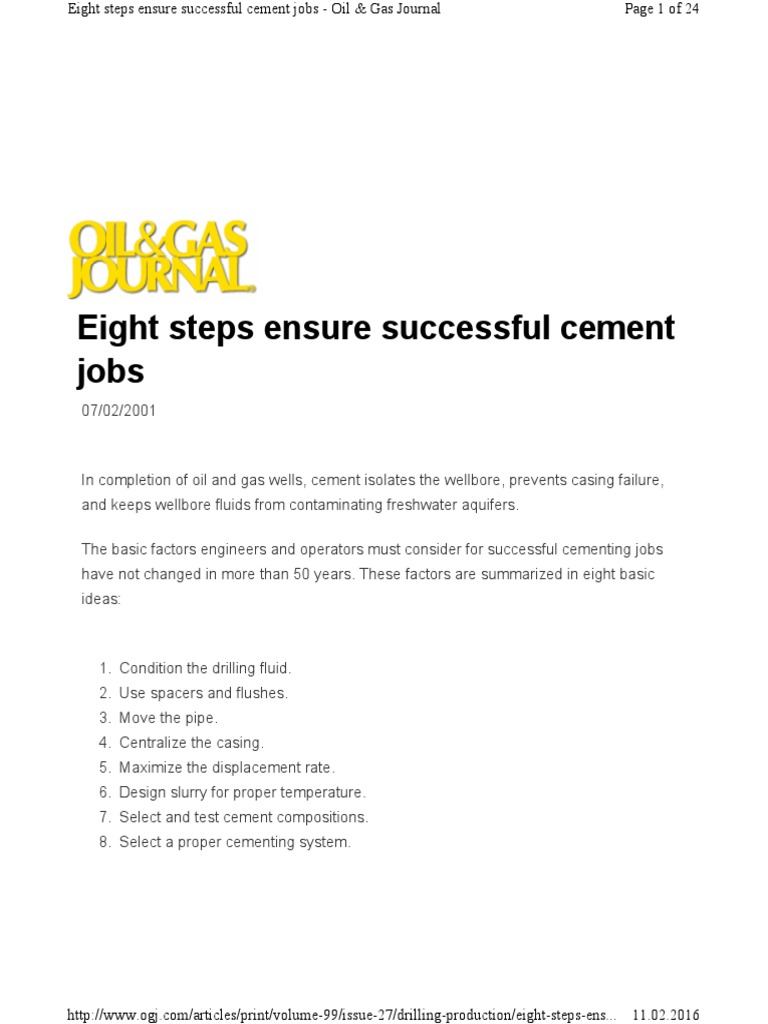 OGJ - Eight Steps Ensure Successful Cement Jobs | PDF | Casing ...