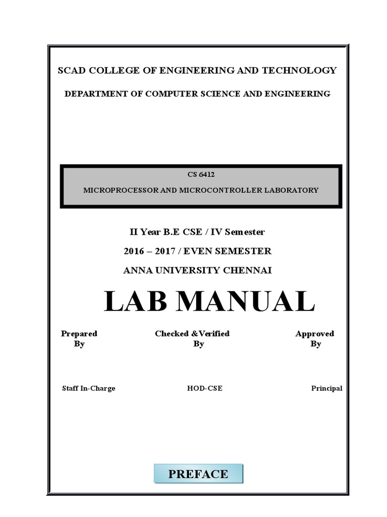 Micro Processor Lab Manual 2016-17 Even | PDF | Engineering | Computer Science
