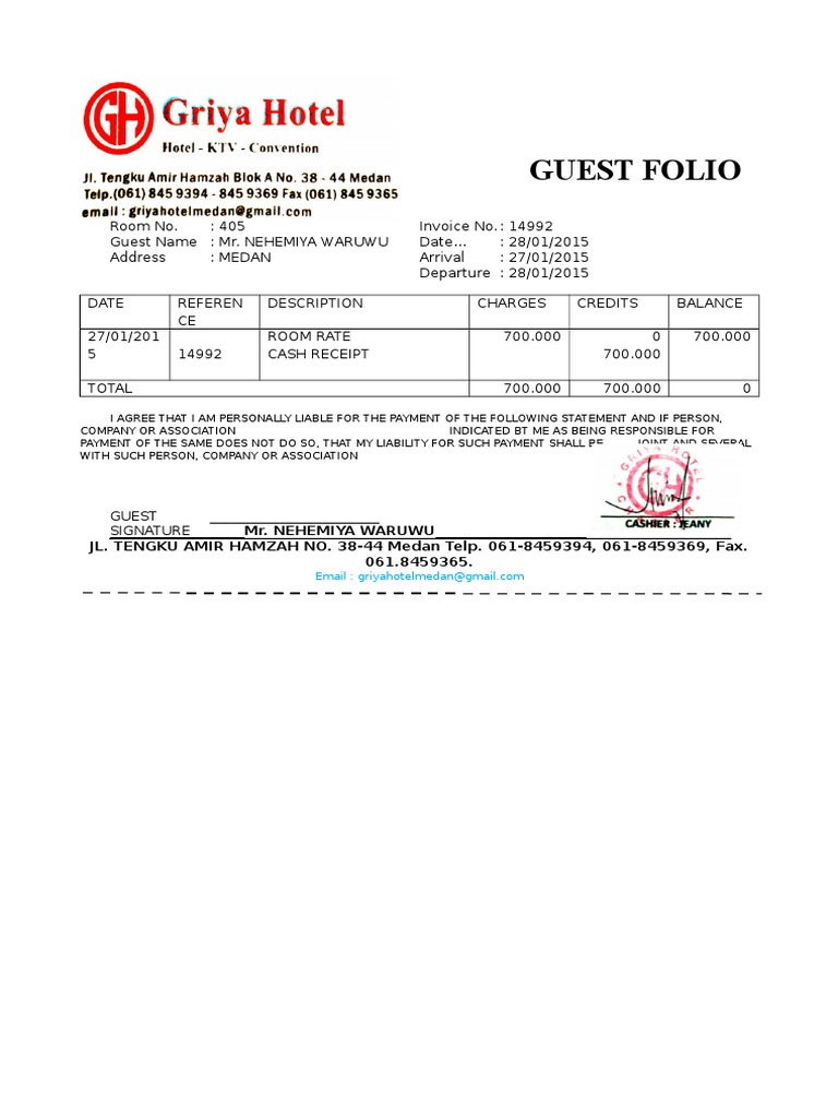 Guest Folio1 | PDF | Finance & Money Management