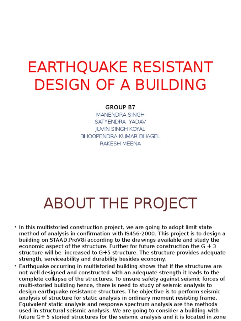 Earthquake Resistant Design of A Building | Download Free PDF ...
