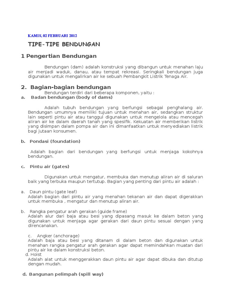 Tipe-Tipe Bendungan dan Fungsinya | PDF | Griya & Taman | Seni