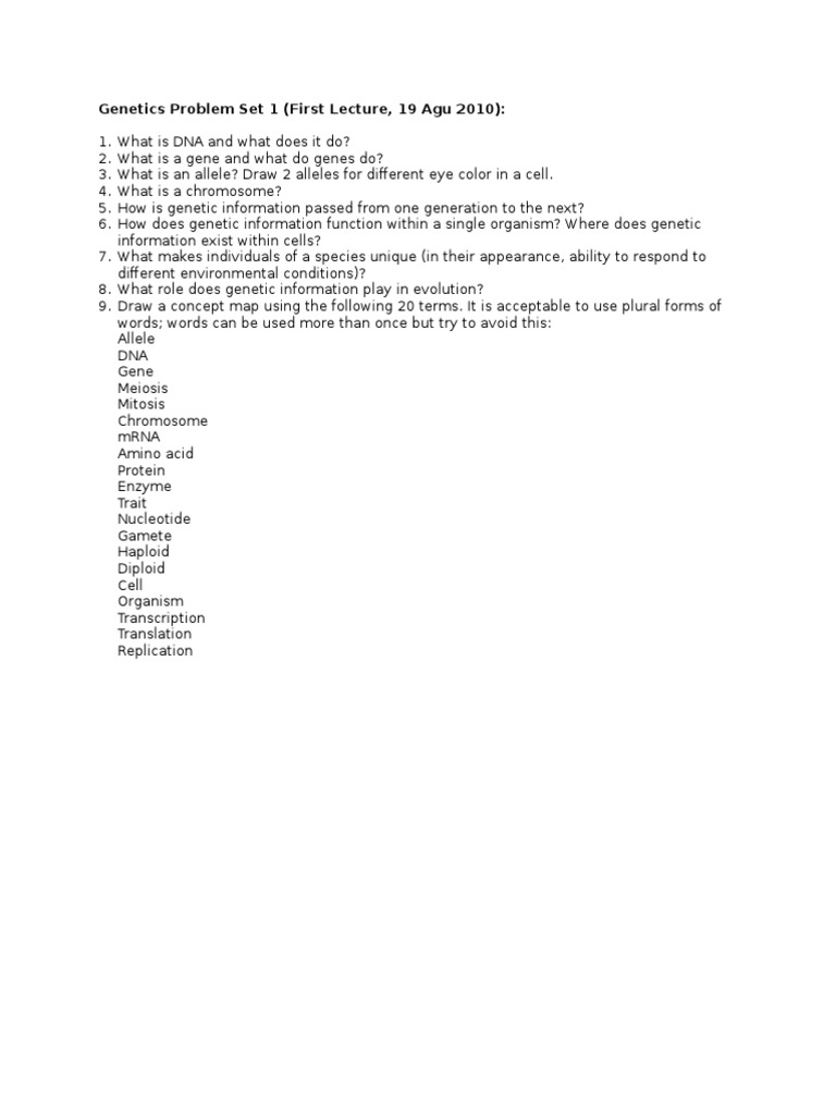 Genetics Problem Set 1 (19!08!2010) | PDF | Science & Mathematics ...