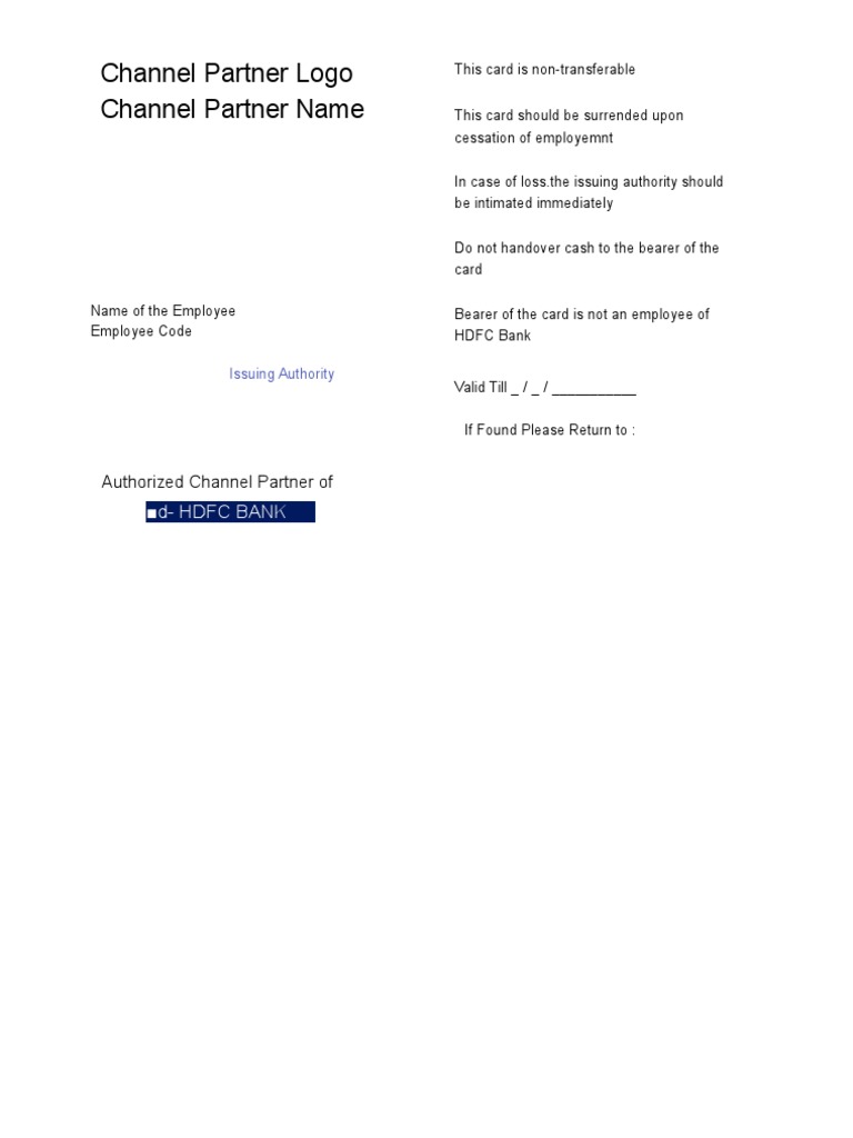Channel Partner Logo Channel Partner Name: D-HDFC Bank | PDF