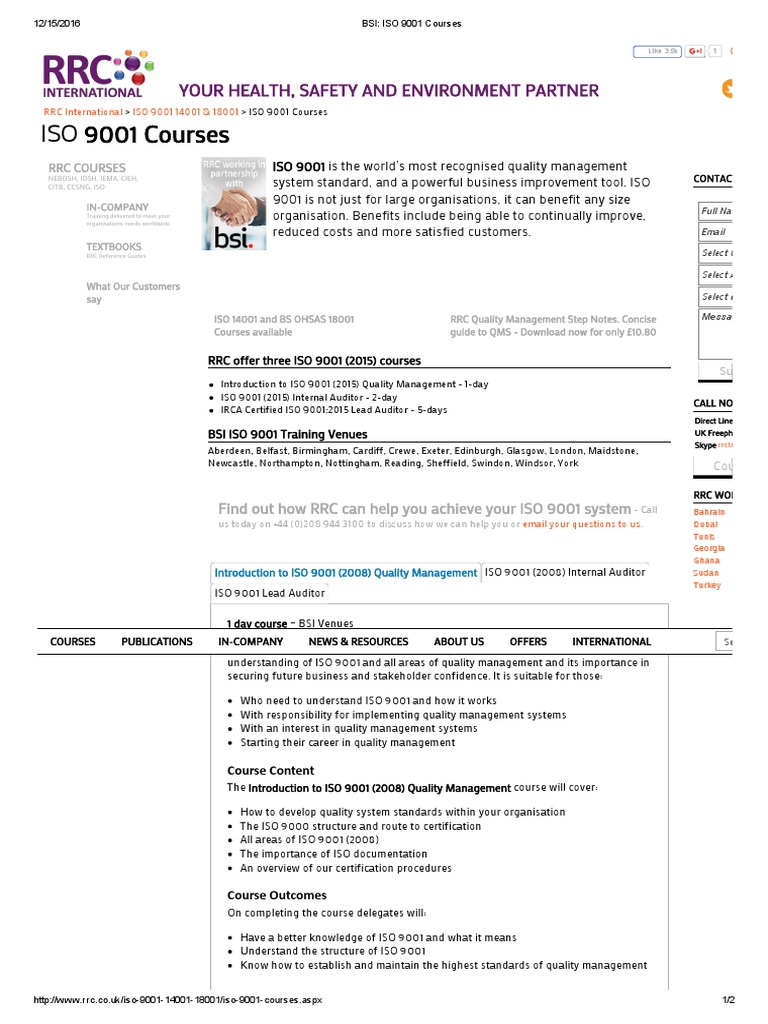 Bsi - Iso 9001 Courses | PDF | Iso 9000 | Quality Management