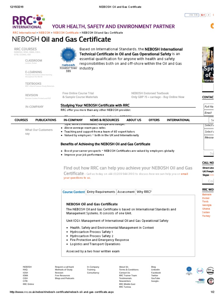 NEBOSH Oil and Gas Certificate Overview | PDF | Educational Technology ...