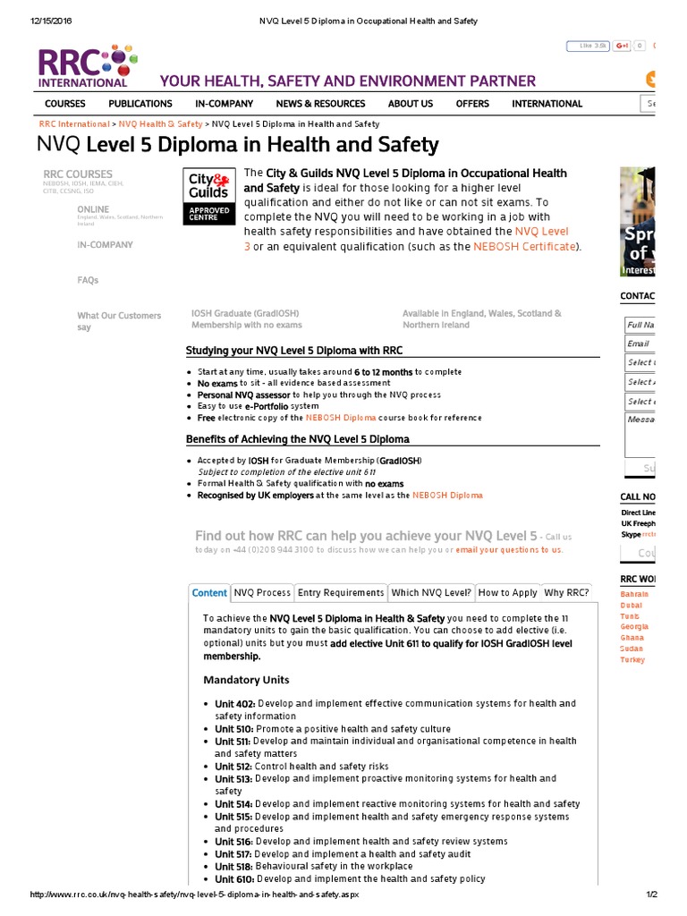 NVQ Level 5 Diploma in Health & Safety | PDF | Diploma | Business