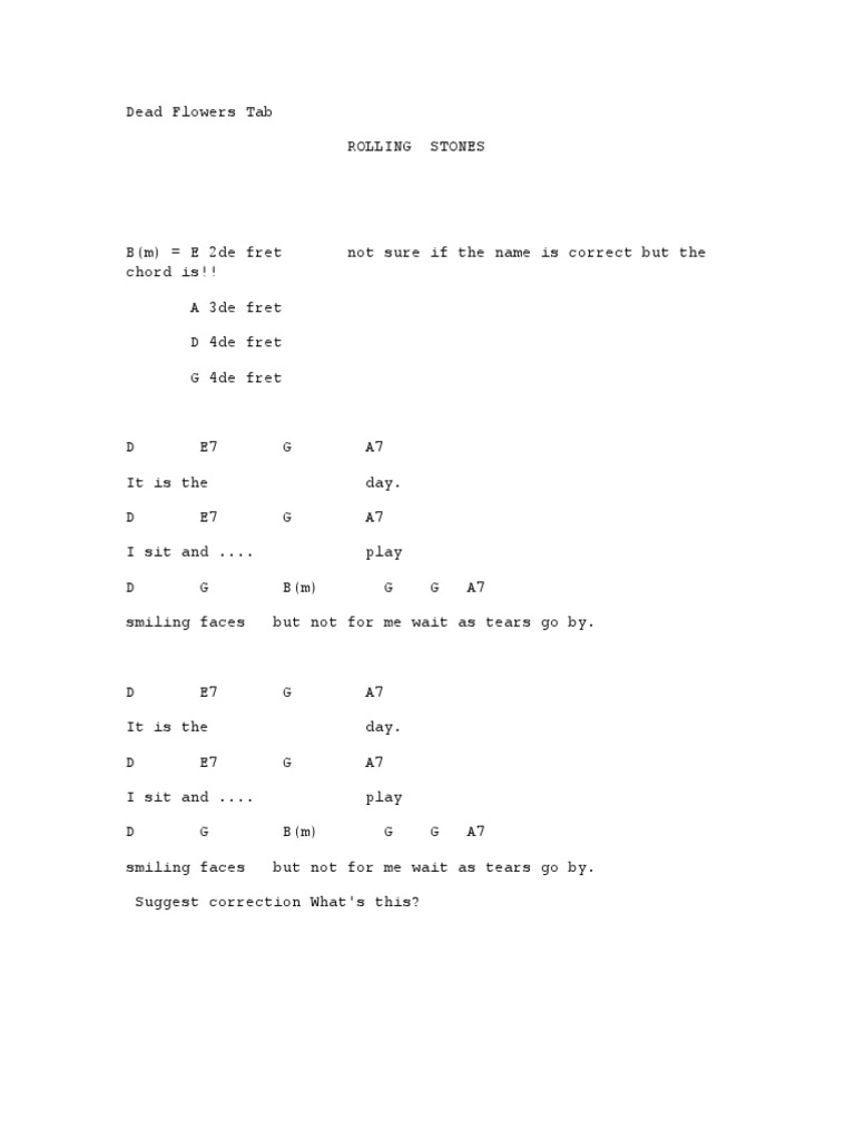 Dead Flowers Tab: Chord Chart and Lyrics for the Rolling Stones Song | PDF