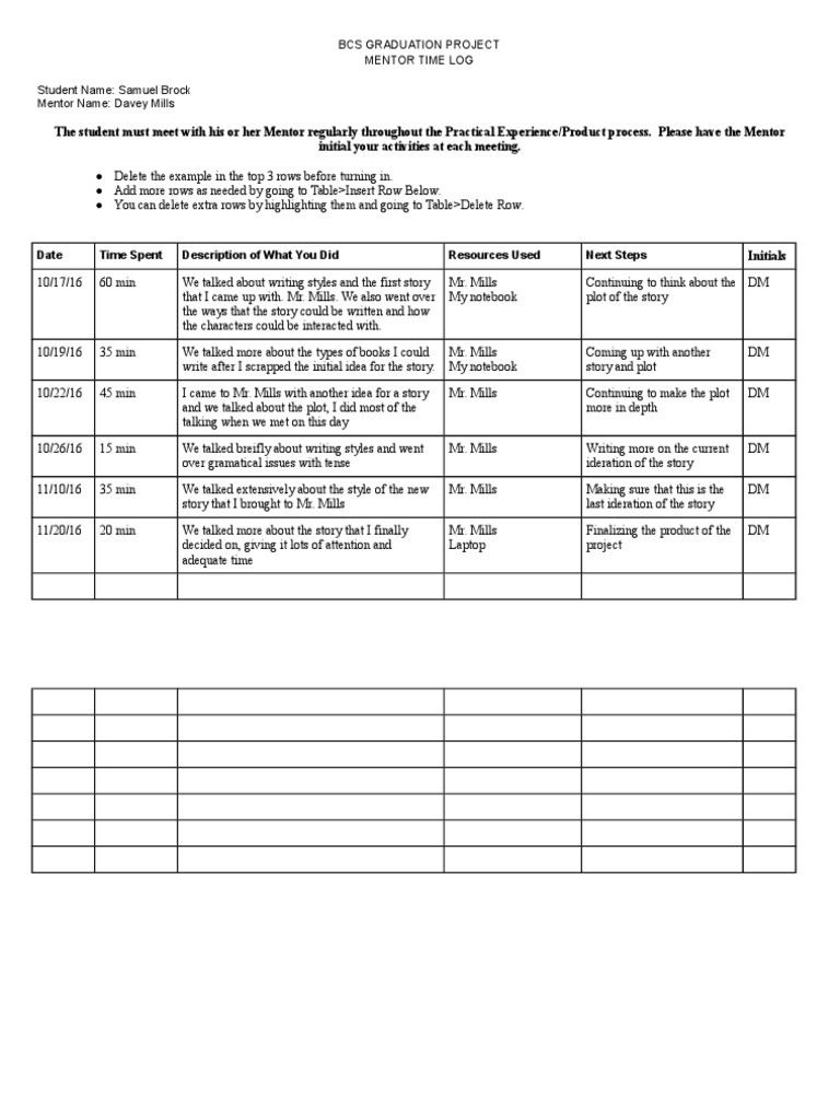 Mentor Meeting Log for BCS Project | PDF