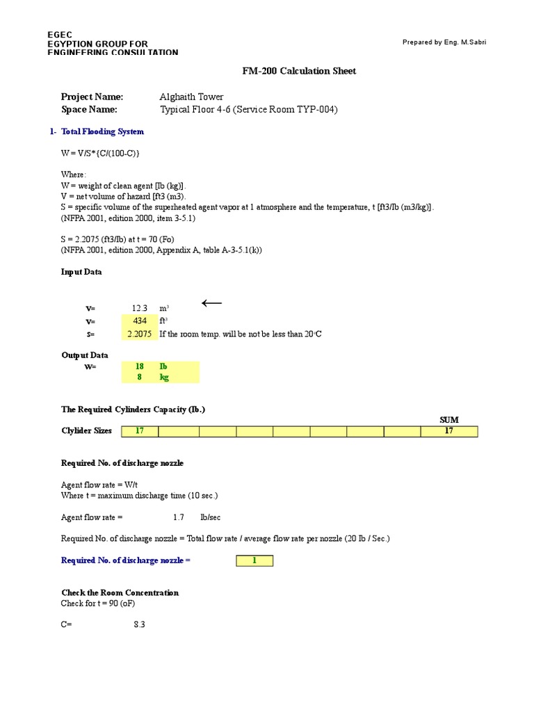 FM-200 and CO2 Calculation Sheet | PDF