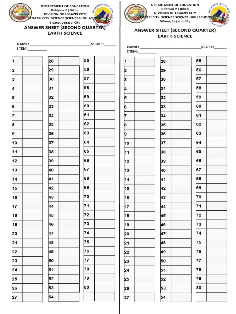 Earth Science Answer Sheet - 2nd Quarter | PDF | Games & Activities