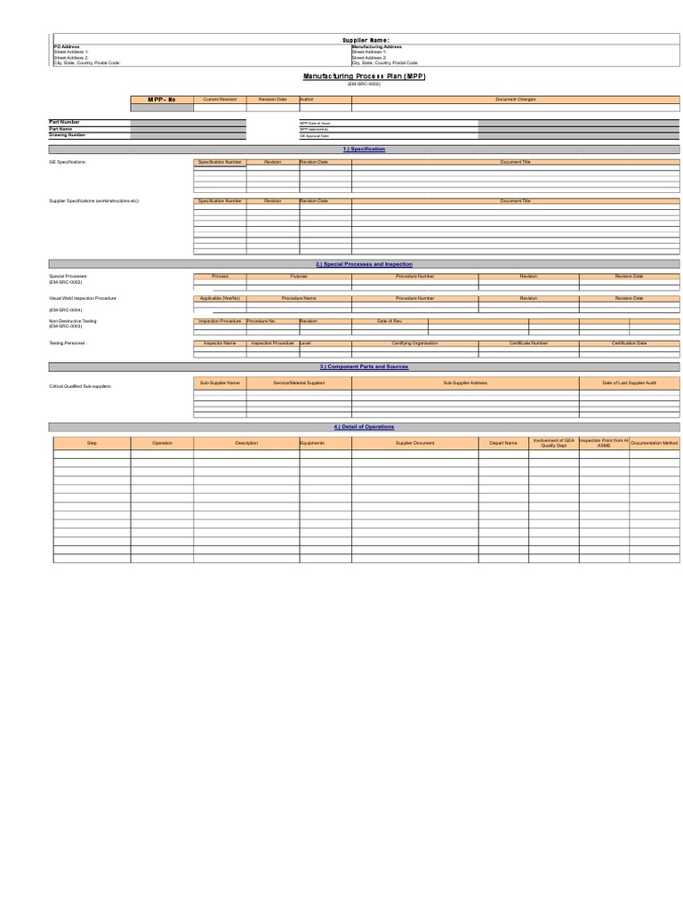 Manufacturing Process Plan (MPP) Sample