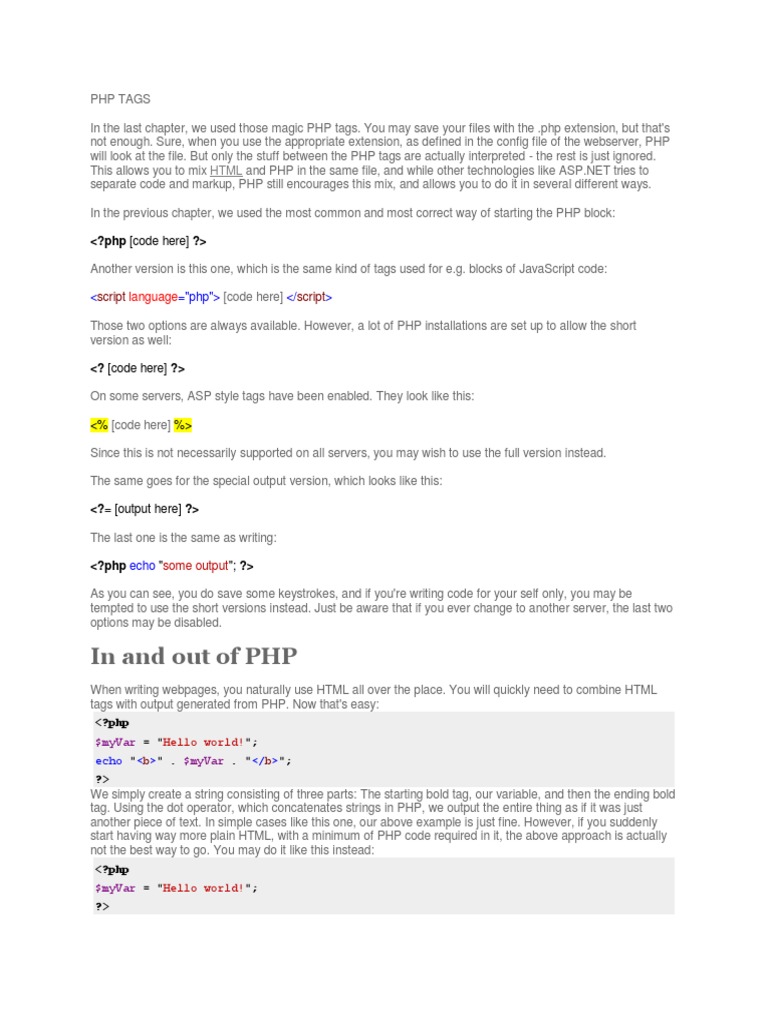 PHP Tags | PDF | Php | Variable (Computer Science) PHP Tags | PDF | Php | Variable (Computer Science)