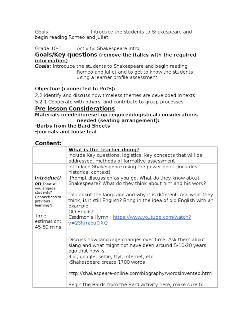 Rjlesson 1 | Download Free PDF | Characters In Romeo And Juliet ...
