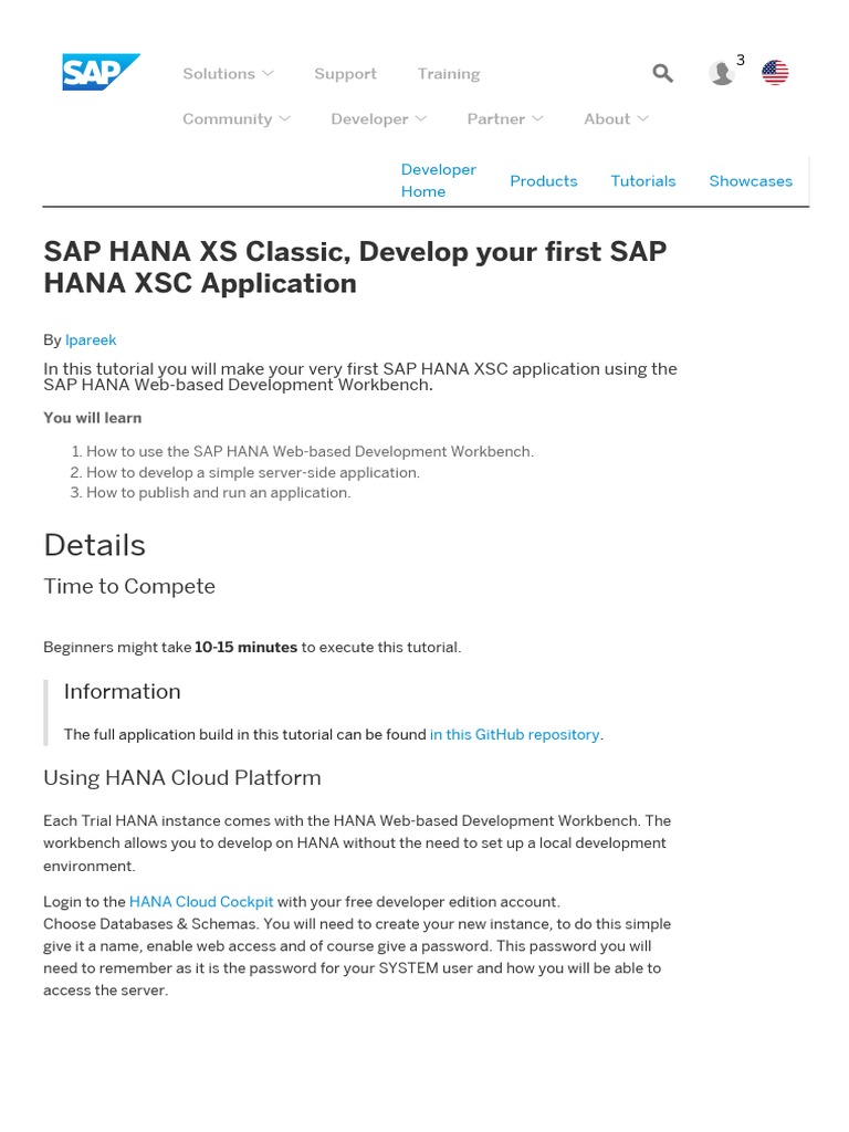 SAP HANA XS Classic, Develop Your First SAP HANA XSC Application - SAP ...
