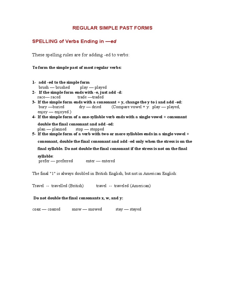 Regular Simple Past Forms | PDF