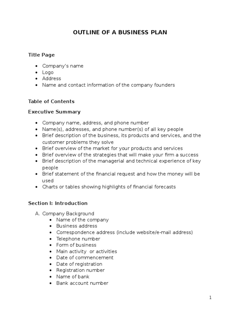 Outline of A Business Plan | PDF | Marketing | Leadership