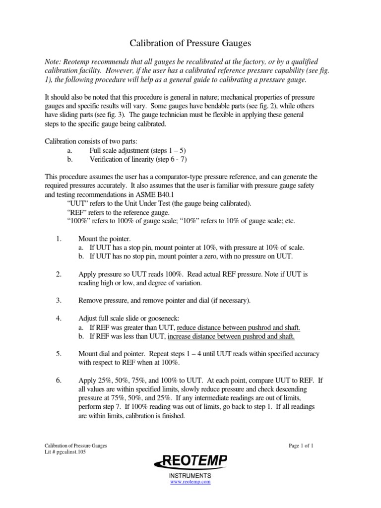 Pressure Gauge Calibration Guide | PDF | Calibration | Pressure Measurement