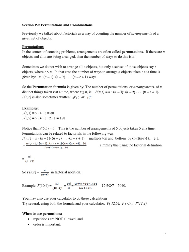 Permutations and Combinations Counting Formulas | PDF | Permutation | Teaching Mathematics