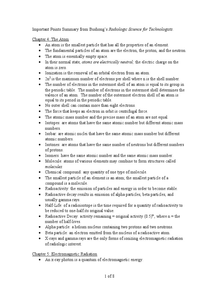 Important Points Summary From Bushong 1 | PDF | Business
