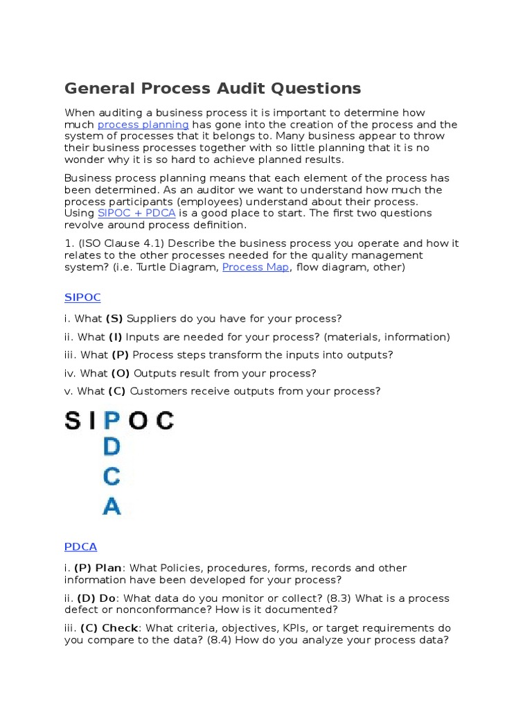 Process Audit Questions | PDF | Verification And Validation | Business ...
