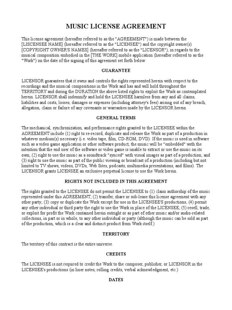 Music License Agreement | PDF | License | Intellectual Works