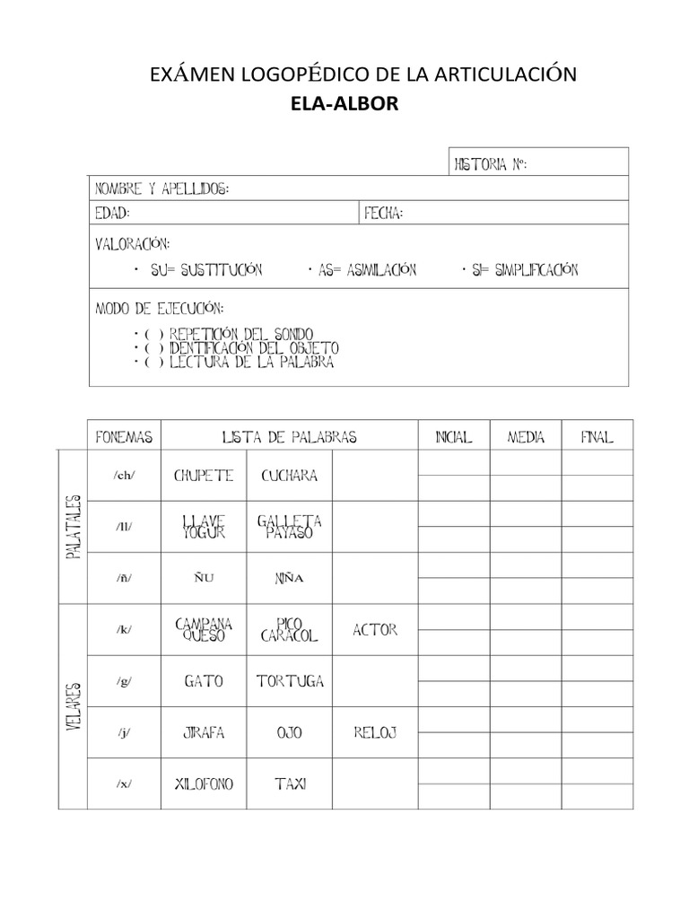 Examen logopédico articulación L y R | PDF