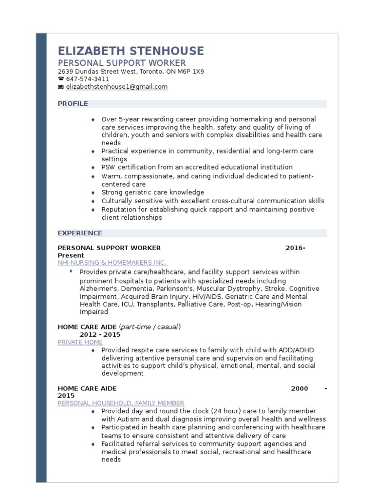 Elizabeth Stenhouse PSW Resume | PDF | Health Care | Special Education