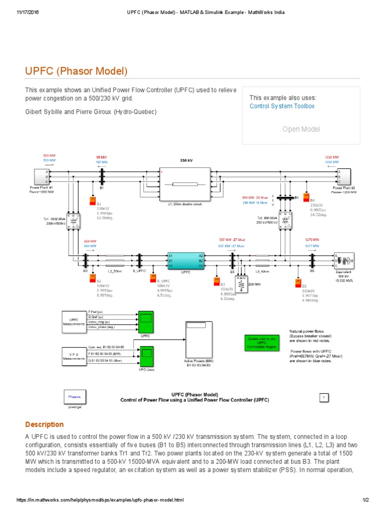 UPFC (Phasor Model) - MATLAB & Simulink Example - MathWorks India | PDF ...