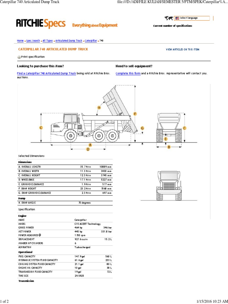 Caterpillar 740 Articulated Dump Truck | PDF