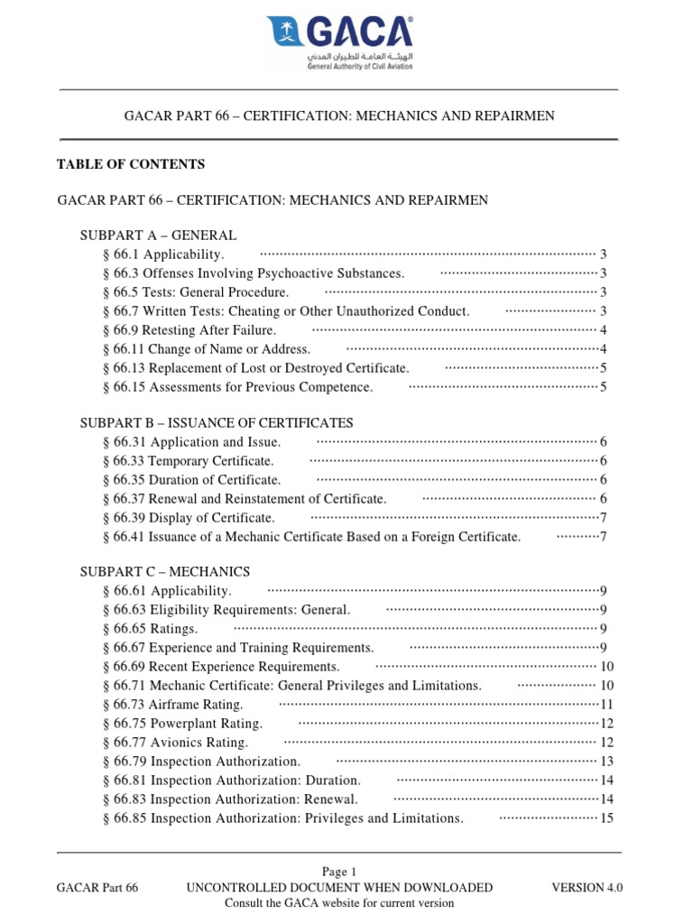 GACA Part66 - Mechanic Certification | Government Information | Government