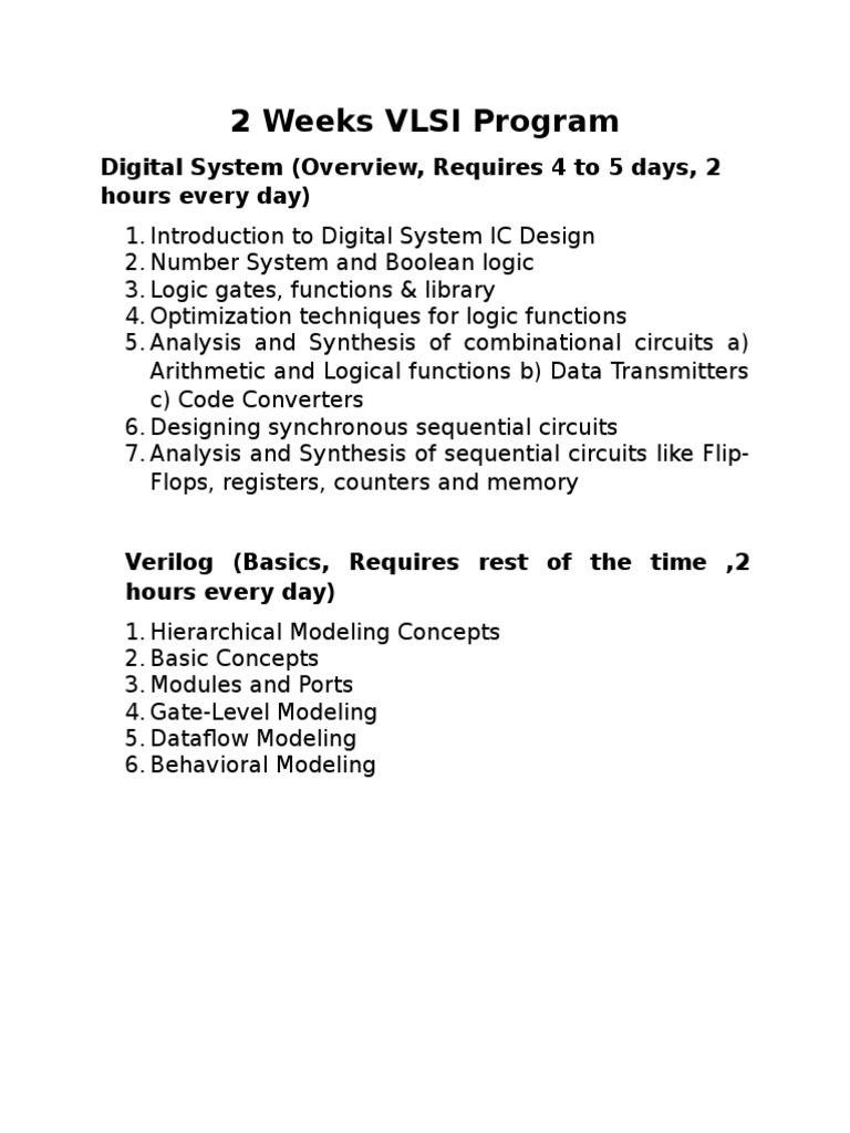 2 Weeks VLSI Program: Digital System (Overview, Requires 4 To 5 Days, 2 ...
