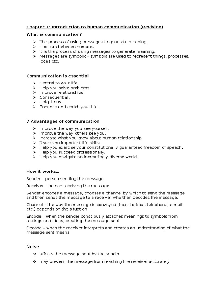 Chapter 1 Revision Notes | Interpersonal Communication | Communication