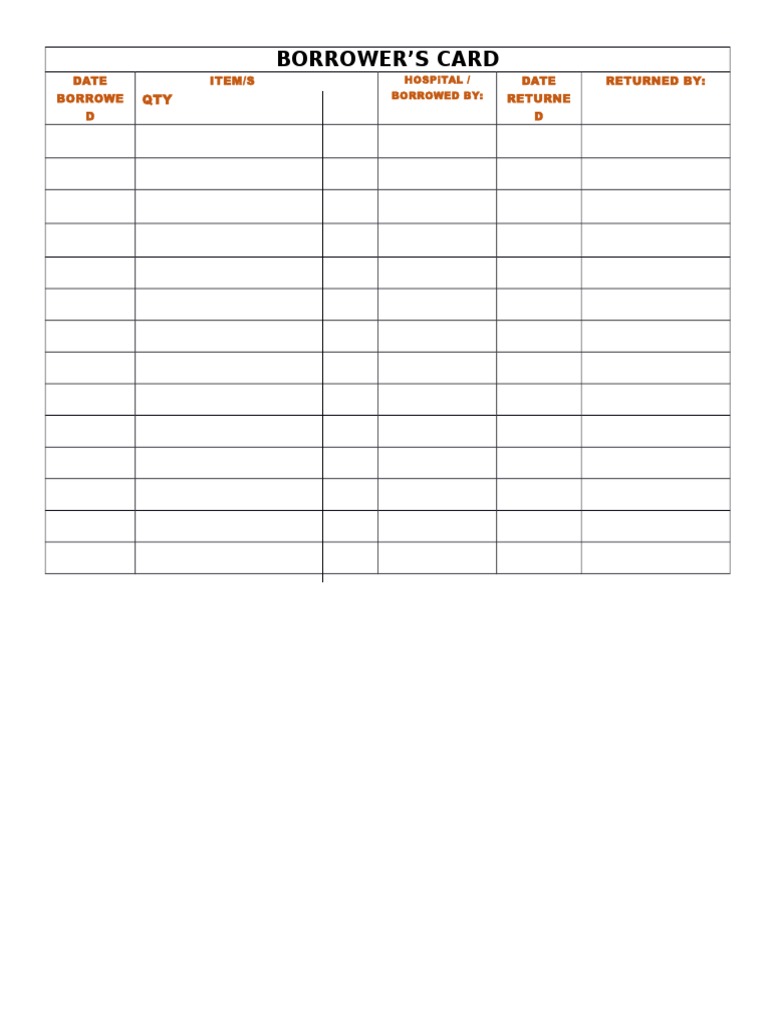 Borrower's Card for Laboratory Supplies | PDF | Law