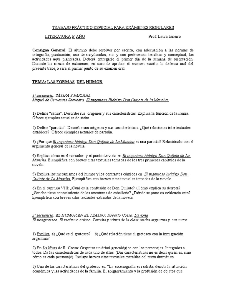 TP 6 C 2 Bajaneiro | PDF | Don Quijote | Humor