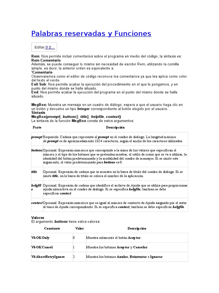 Palabras Reservadas y Funciones | PDF | Objeto (informática) | Macro (informática)