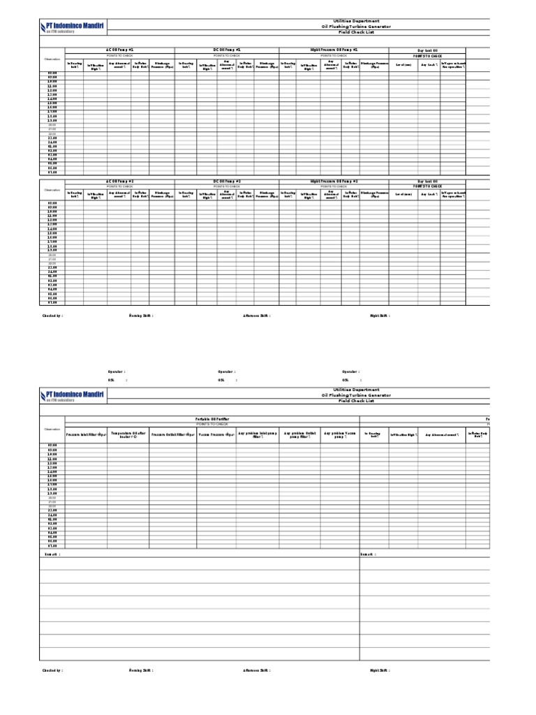 Log Sheet Oil Flushing | PDF