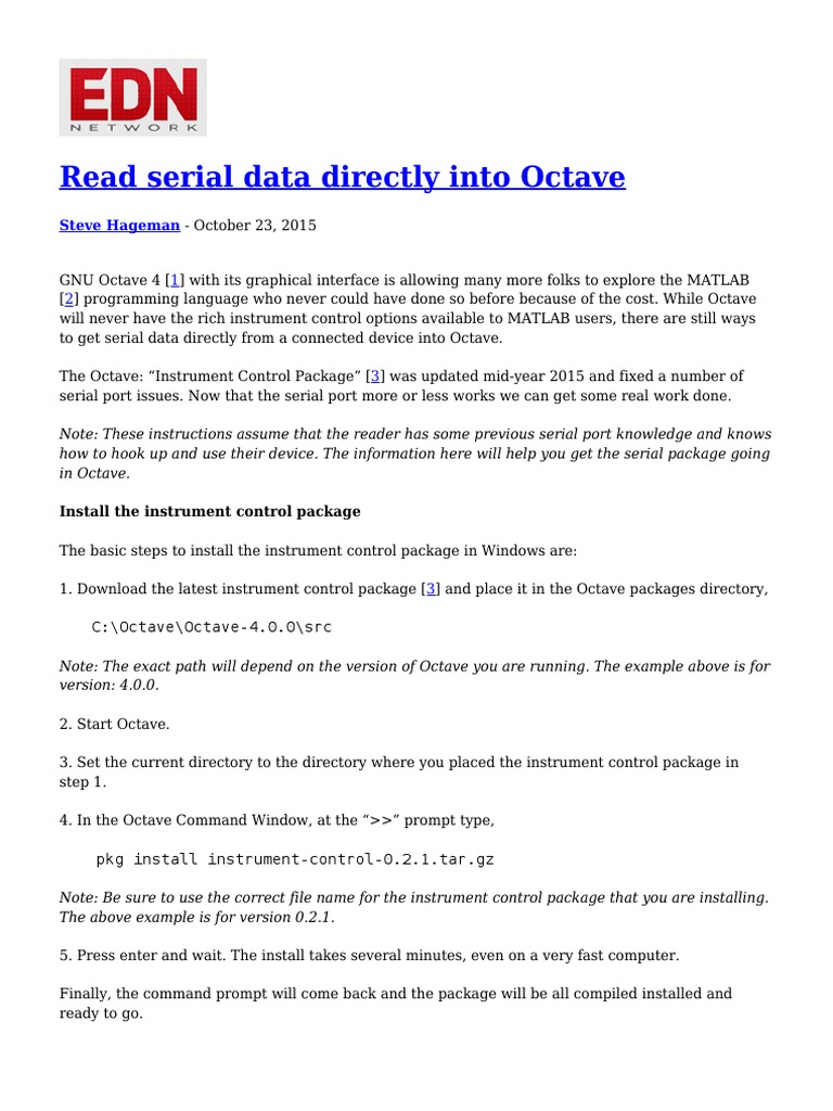 Read Serial Data Directly Into Octave | PDF | Command Line Interface ...