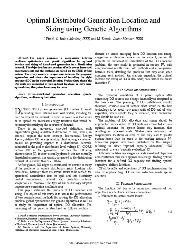 Optimal Distributed Generation Location and Sizing Using Genetic Algorithms | PDF | Genetic ...