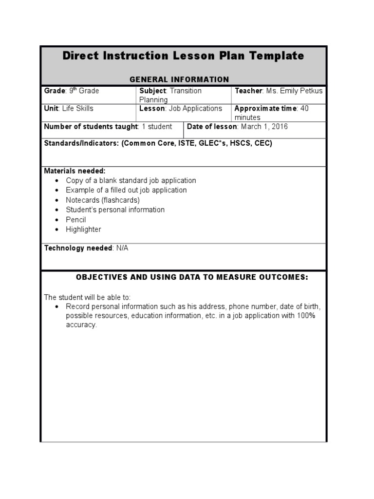 Direct Instruction Lesson Plan Template | PDF | Lesson Plan | Teachers