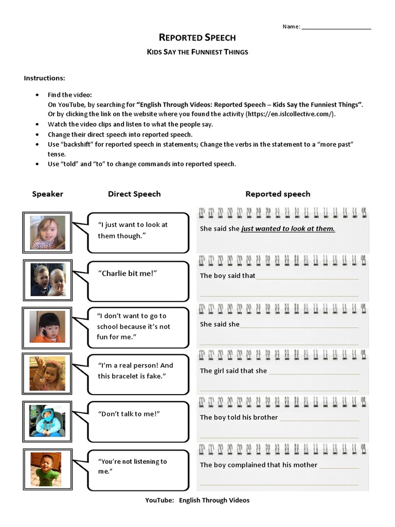 Reported Speech Activities for Kids | PDF | Language Arts & Discipline ...