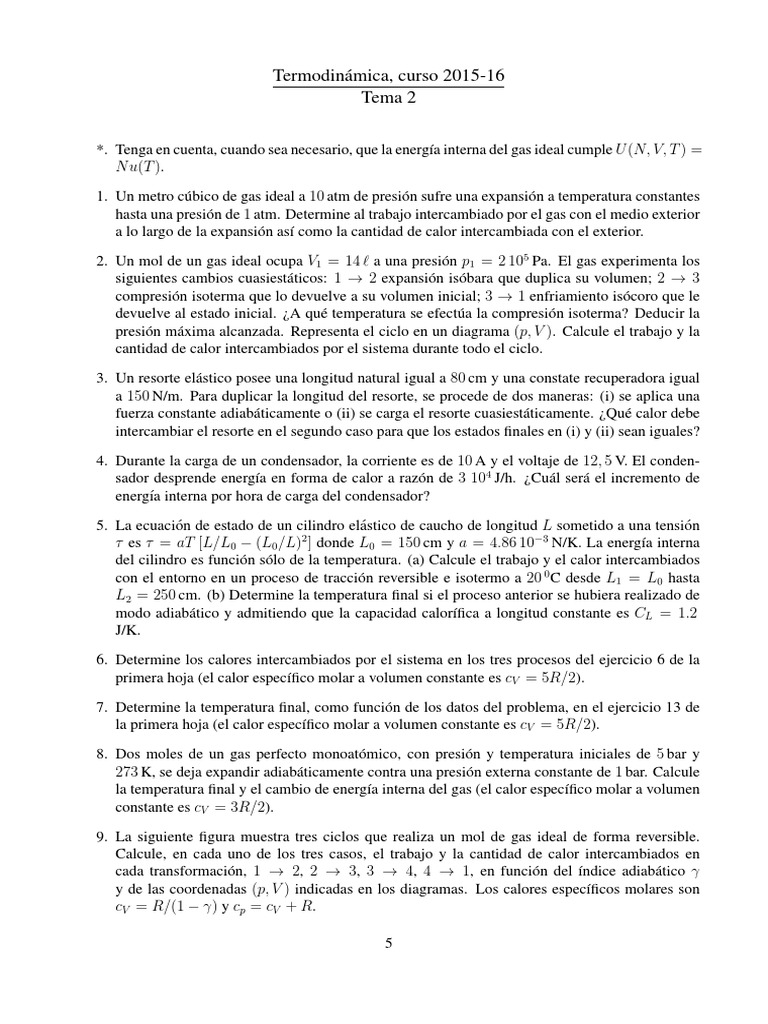 Ejercicios de Termodinamica | PDF | Gases | Calor