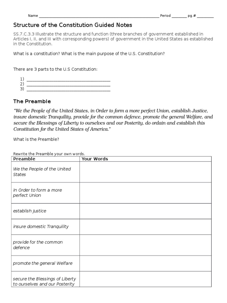 Constitution Structure Guided Notes | PDF | Constitutional Amendment ...