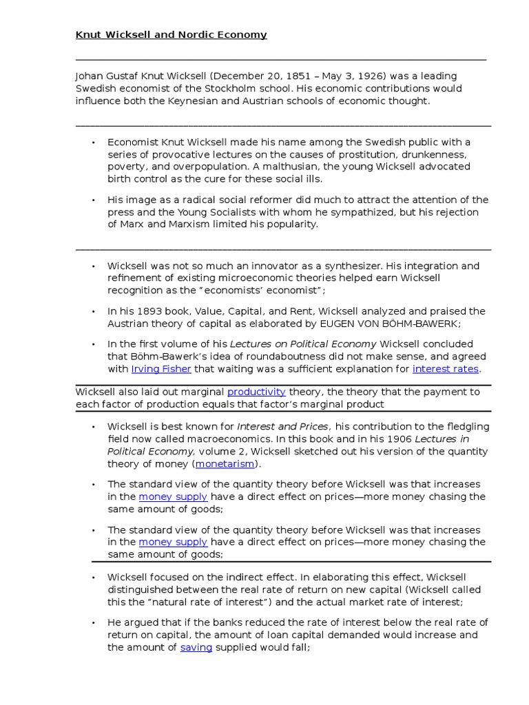 Knut Wicksell and Nordic Economy | PDF | Interest | Macroeconomics