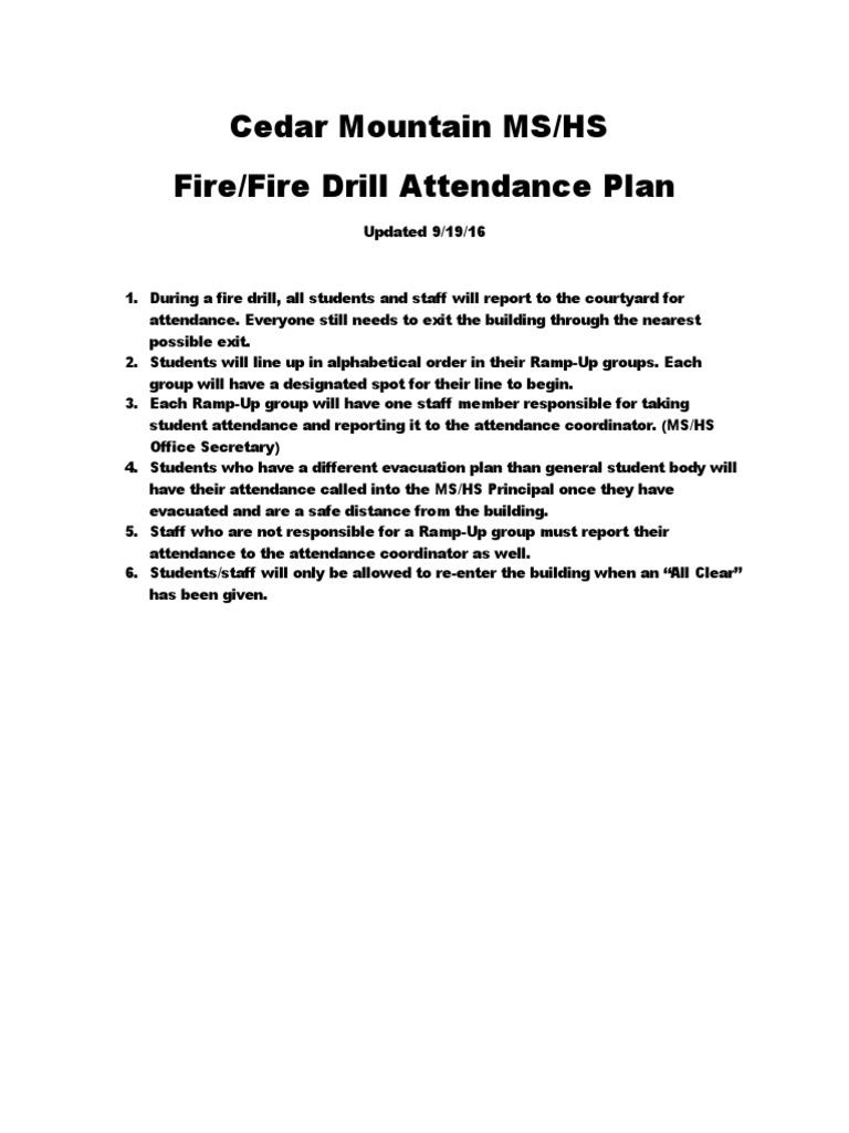 CM Mshs Fire Drill Attendance Plan | PDF